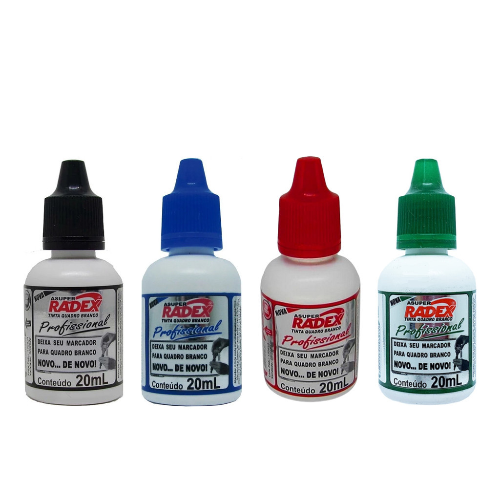 Kit 4 Tintas Coloridas Refil Para Marcador De Quadro Branco Radex 20ml ...