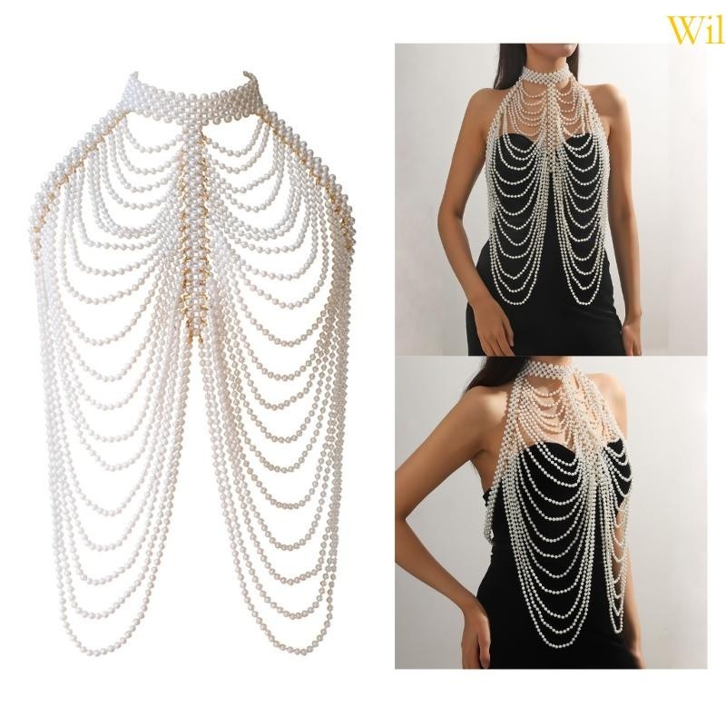 Wil Elegant Colar Ombros Pérolas Ombro Com Corrente Para | Shopee Brasil