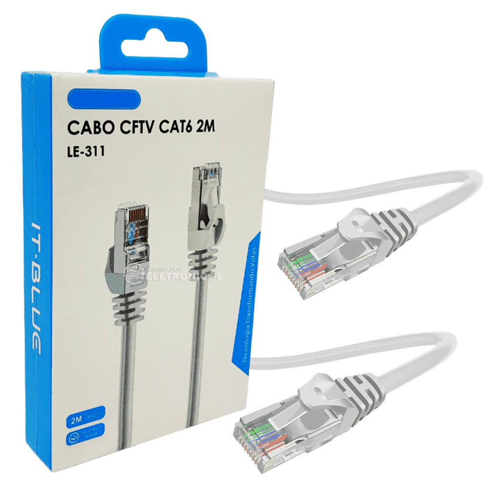 Cabo de Rede RJ45 CFTV CAT6 Com 2 Metros Conector Banhado a Ouro LE311 | Shopee Brasil