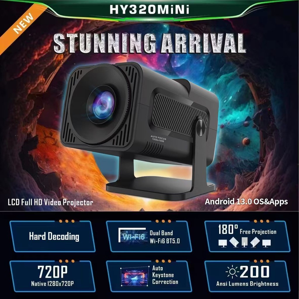 [DN] Projetor Smart HY 320mini Android Full HD 1920x1080 Bluetooth WiFi, HY300 Atualizado ...