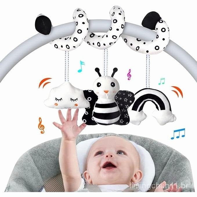 Pingente De Carrinho De Chocalho Espiral Pendurado Preto E Branco, Brinquedo Para Cama De Bebê ...