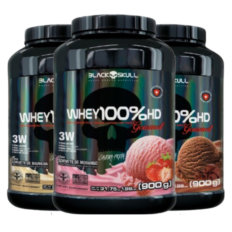 Whey Zero Lactose Gourmet 3W Black Skull 100% HD 900g | Shopee Brasil
