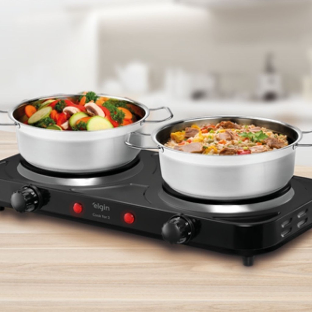 Fogão Elétrico Portátil Cooktop 2 Bocas Elgin De Mesa Potente 2000W ...