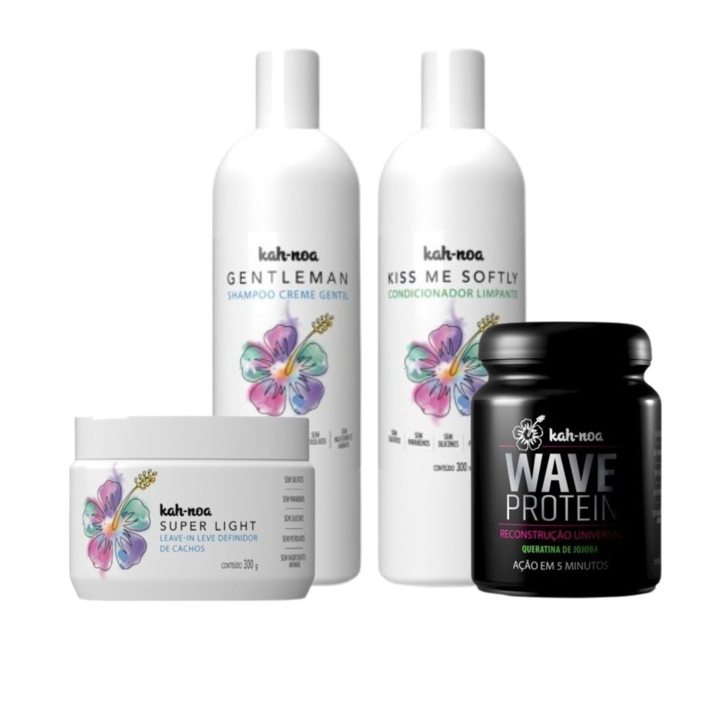 Kit Shampoo, Condicionador, Super Light e Wave Protein Kah-Noa | Shopee ...