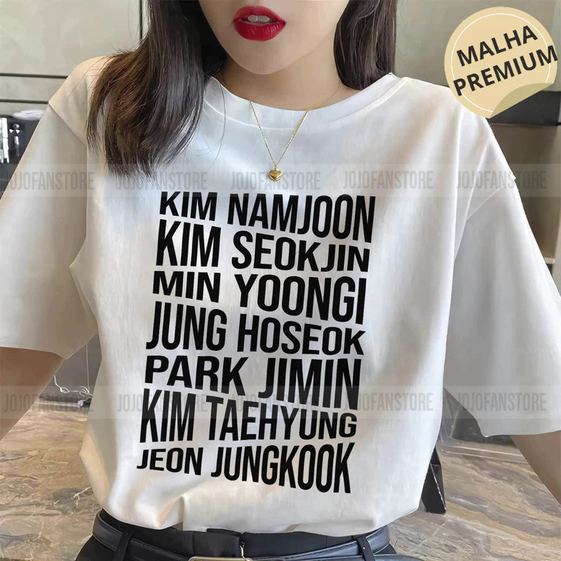 Camiseta Bts Nomes Kim Namjoon Kim Seokjin Min Yoongi Jung Hoseok Park Jimin Kim Taehyung Jeon ...