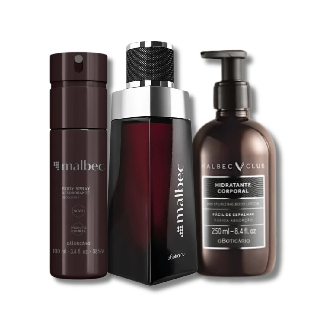 Kit Malbec Perfume + Body Splash+ Creme Hidratante para Homens Cheiroso ...
