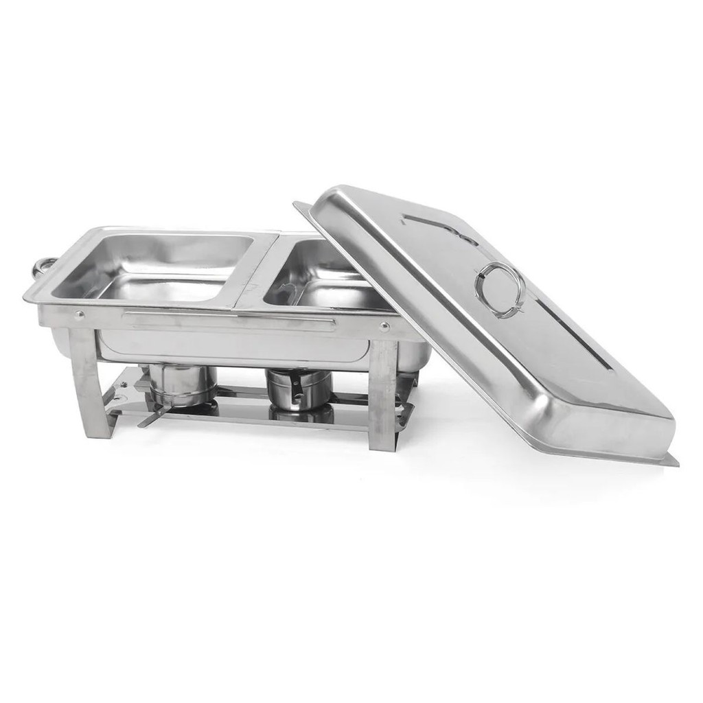 Rechaud Duplo Retangular Em Inox 2 Cubas 1/2 9,5 L A Álcool | Shopee Brasil