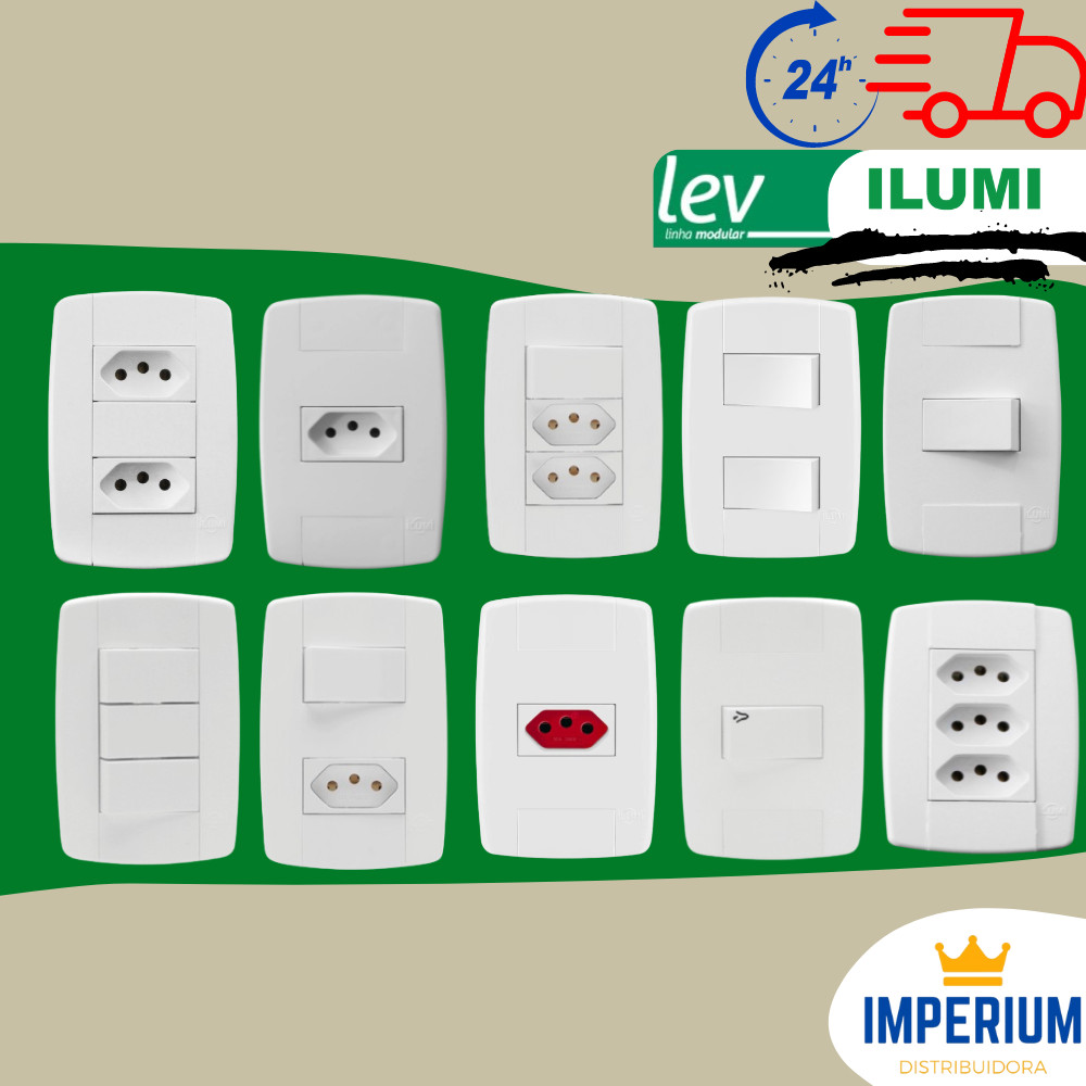 Tomadas e Interruptores Com Placa 4x2 Linha Lev Ilumi 2P+T 10A/20A ...