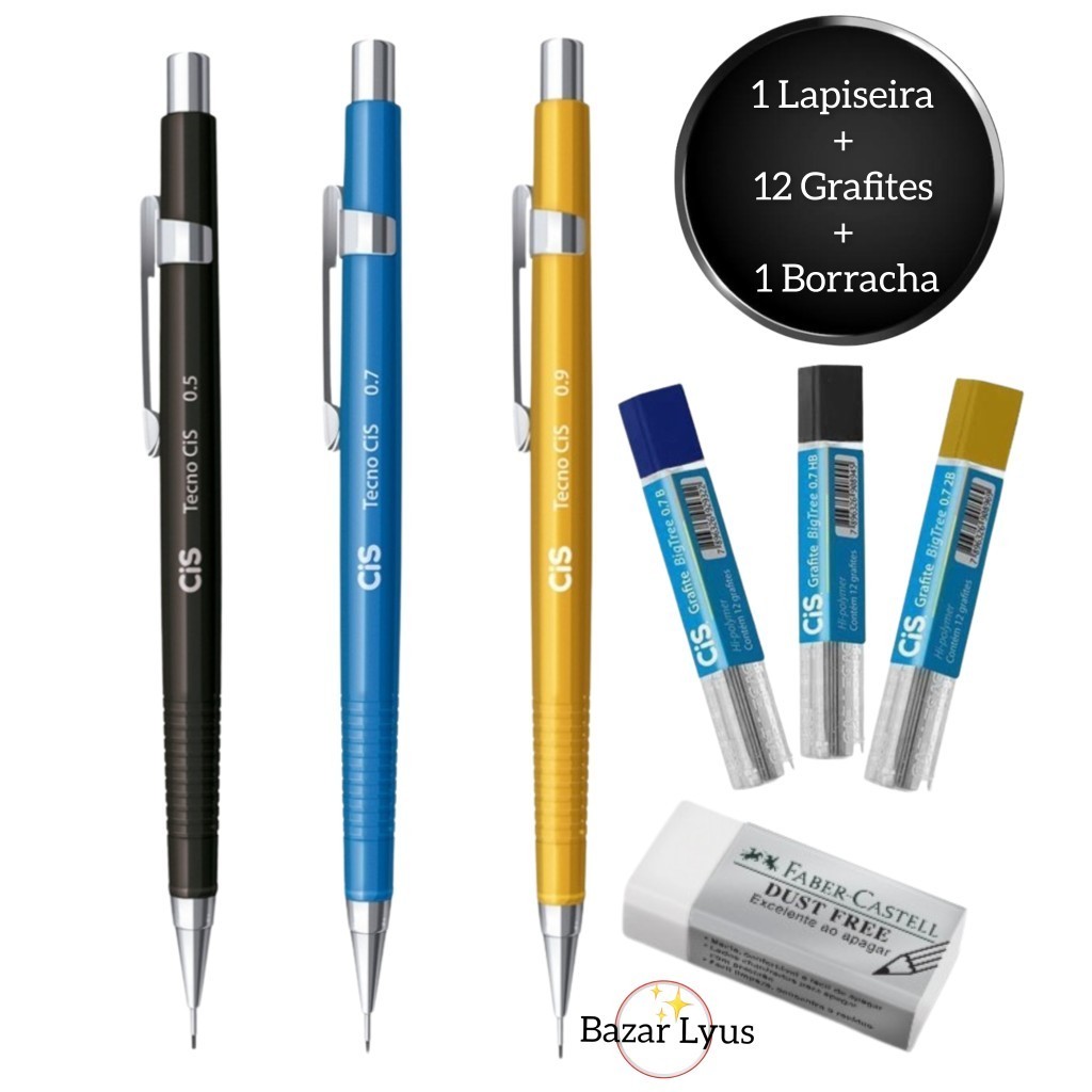 Lapiseira Técnica TECNOCIS Graduações 0.5mm - 0.7mm - 0.9mm + Grafites ...