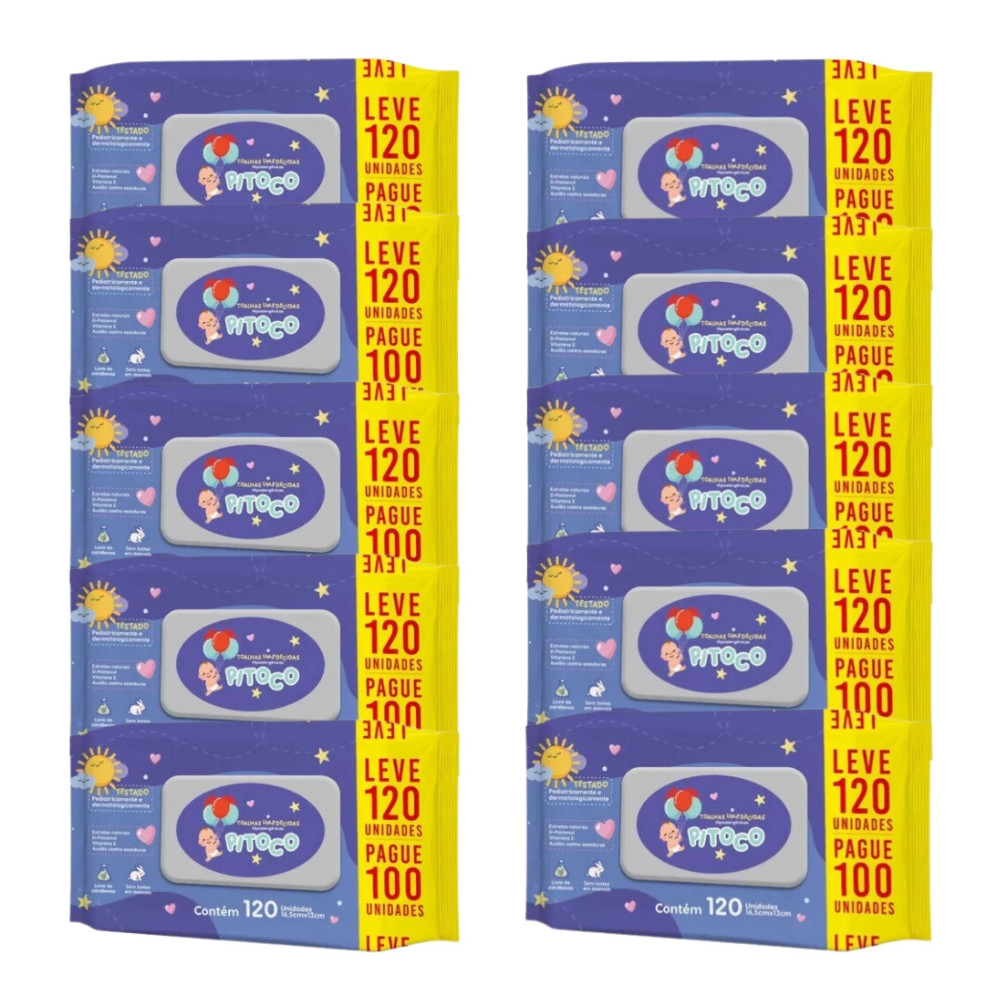 Toalhas Umedecidas Pitoco 12 Pacotes com 120 un. | Shopee Brasil