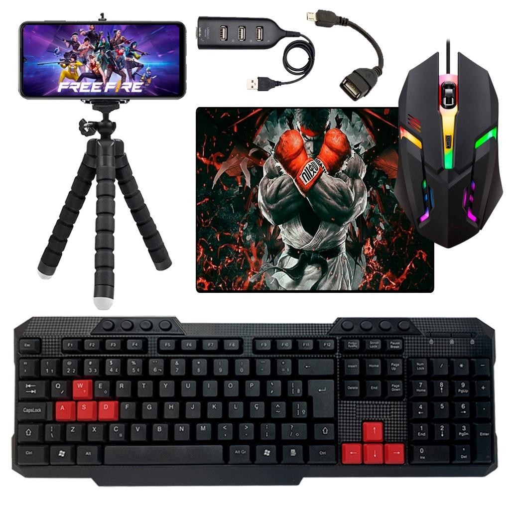 Kit Mobilador Completo Teclado Mouse Rgb Hub 4 Portas Mouse Pad Tripe 2 Adaptador Otg | Shopee ...