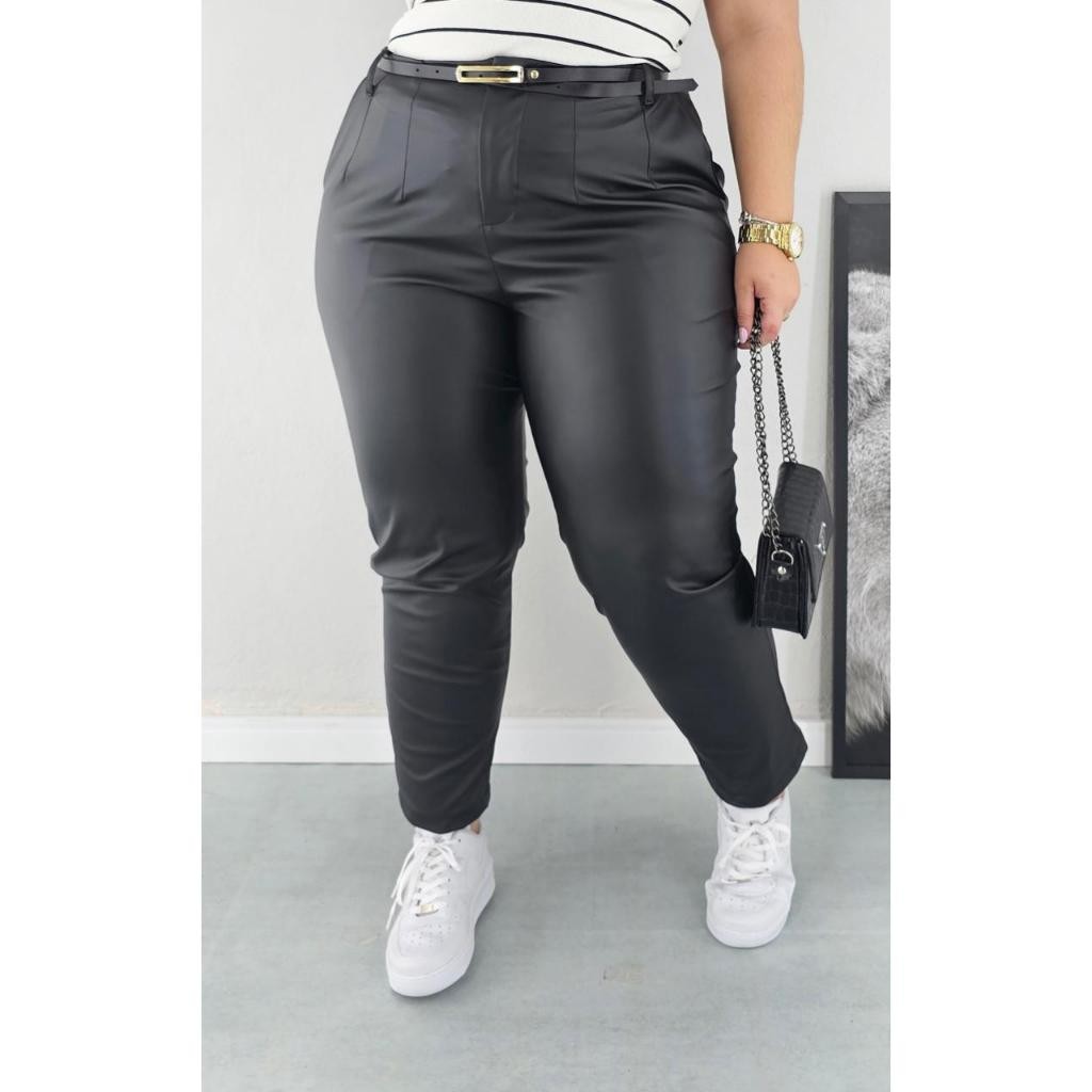 Calça reta courino mona plus size C596-C598 | Shopee Brasil