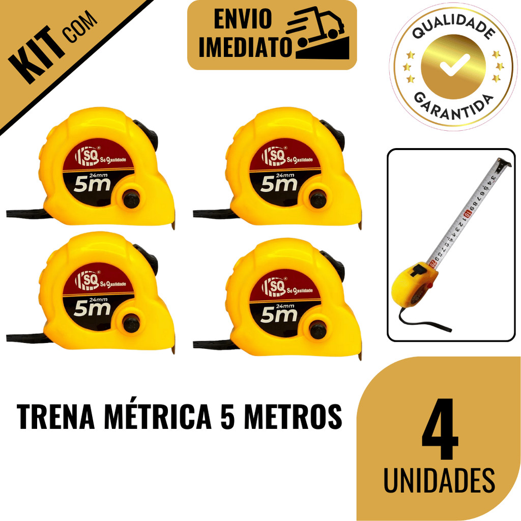Kit 4 Trena Métrica 5 Metros Profissional de Plástico com Trava Fita de ...