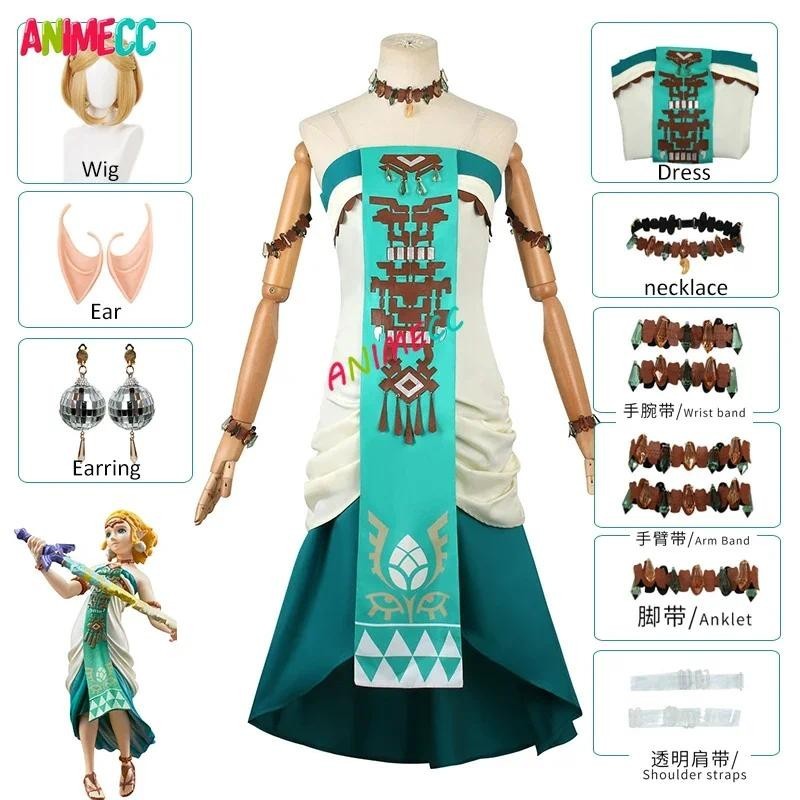 Zelda Princess Cosplay Vestido De Fantasia Colar De Peruca Orelha De ...