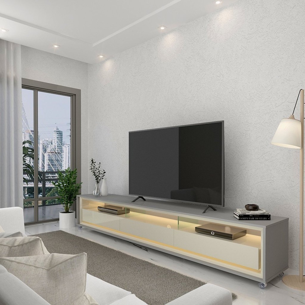 Rack para TV até 85 Polegadas com LED e Rodízios 211,4cm 100% MDF Requinte Cinza/Off White ...