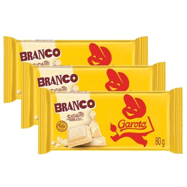 kit 3 Barra De Chocolate Branco Garoto 80G | Shopee Brasil
