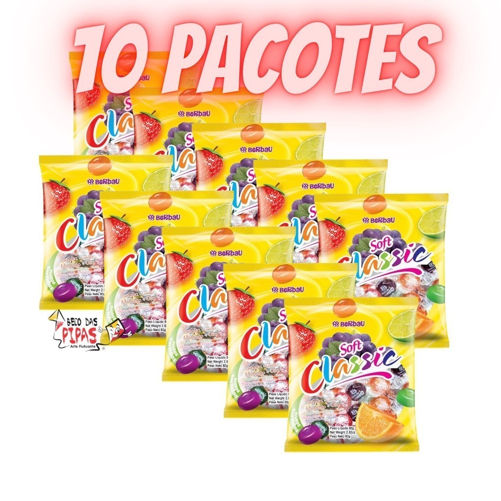 10 Pacotes Bala Soft Classic 400g Berbau | Shopee Brasil
