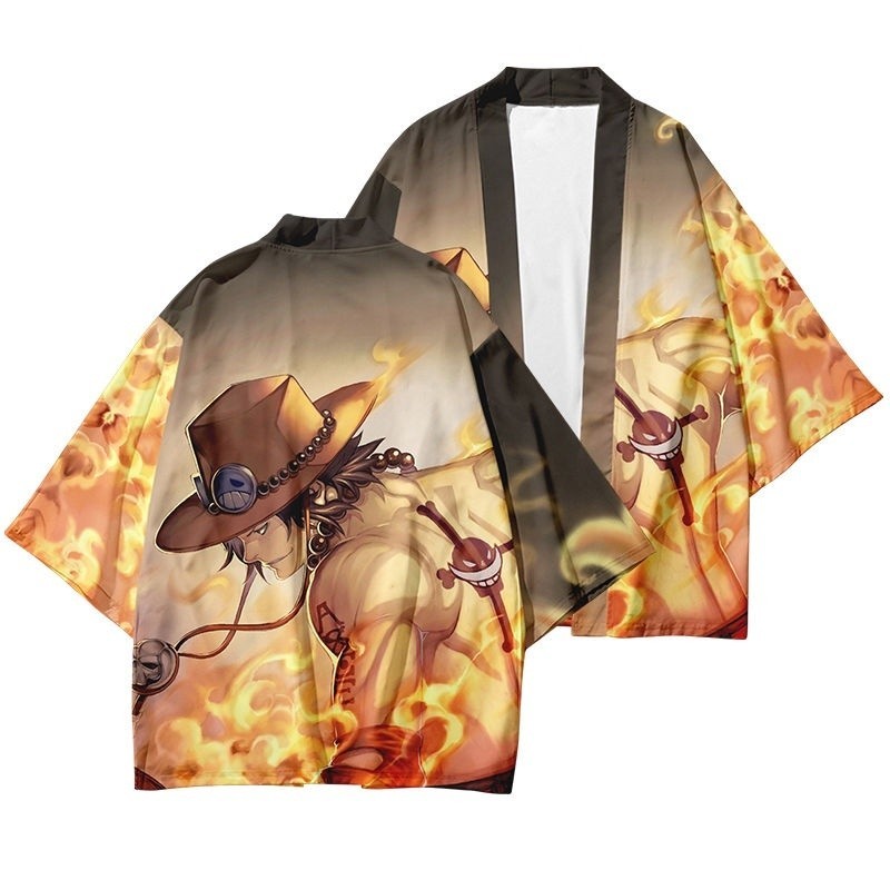 Anime One Piece Monkey D Luffy Zoro Ace Pria Yukata Moda Cardigan ...