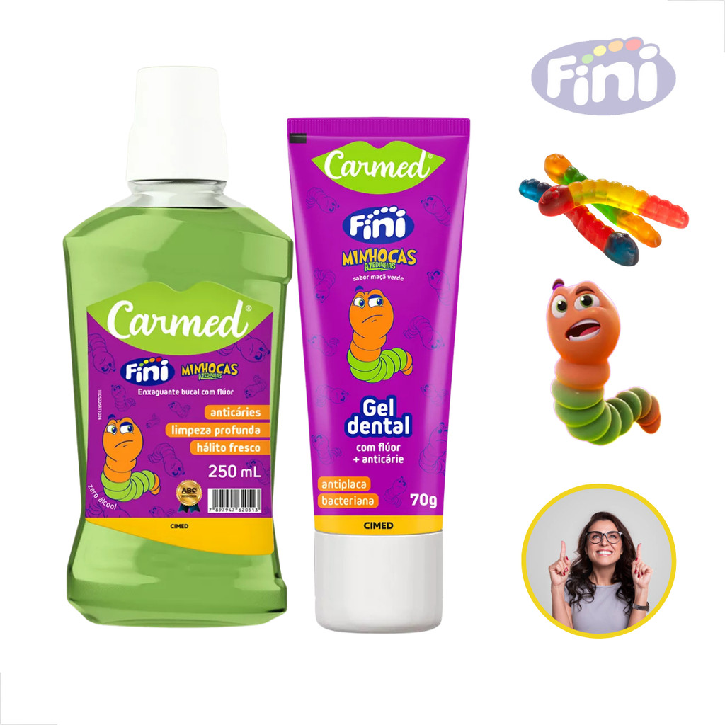 Kit Pasta De Dente + Enxaguante Bucal Carmed Fini Minhocas | Shopee Brasil