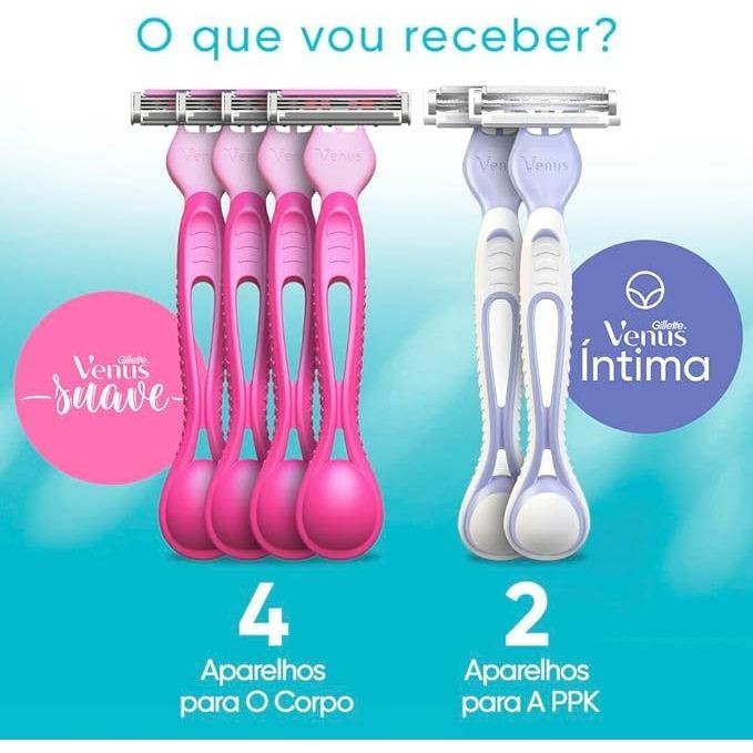 Kit Gillette Vênus Suave 06 aparelhos (4 para corpo e 2 Vênus Íntima ...