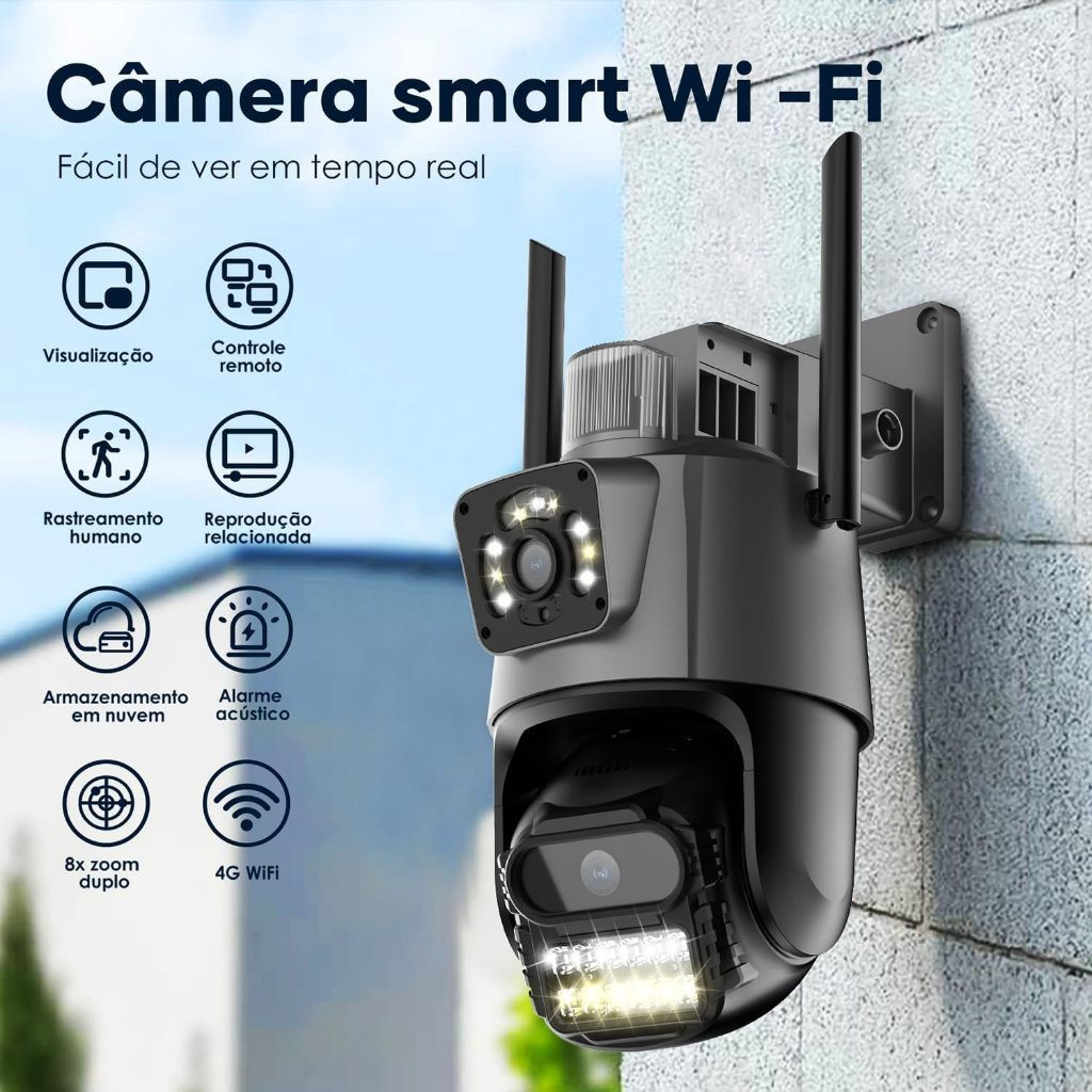 Câmera de Segurança Externa com Lente Dupla e Sirene 3+3MP Full HD 4K ...