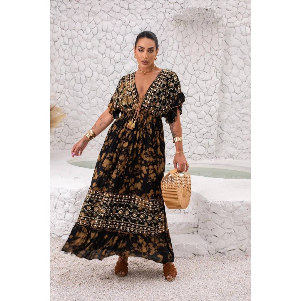 vestido indiano boho luxo longo cod 5051 | Shopee Brasil