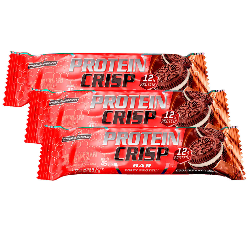 Kit 3 Barra Protein Crisp Bar 12g de Proteína Cookies and Cream 45g ...