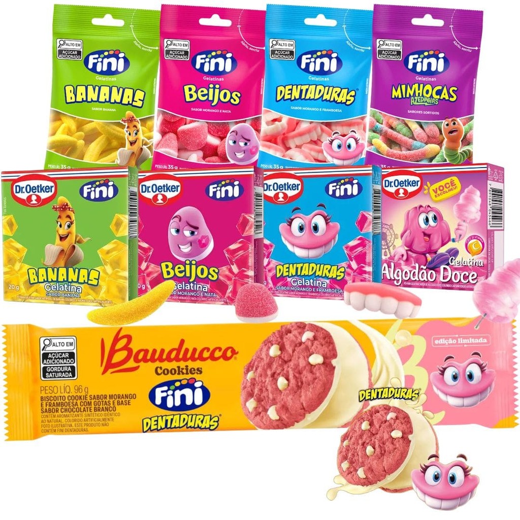 Kit Edição Limitada Balas Fini 35g + Cookies Bauducco Dentaduras ...