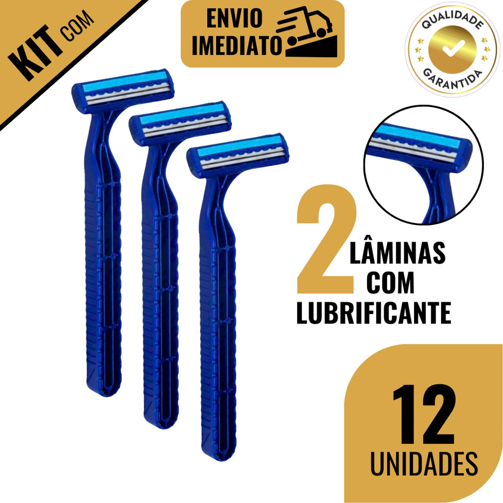 Kit 12 Aparelho de Barbear Prestobarba 2 Lâminas com Fita Lubrificante ...