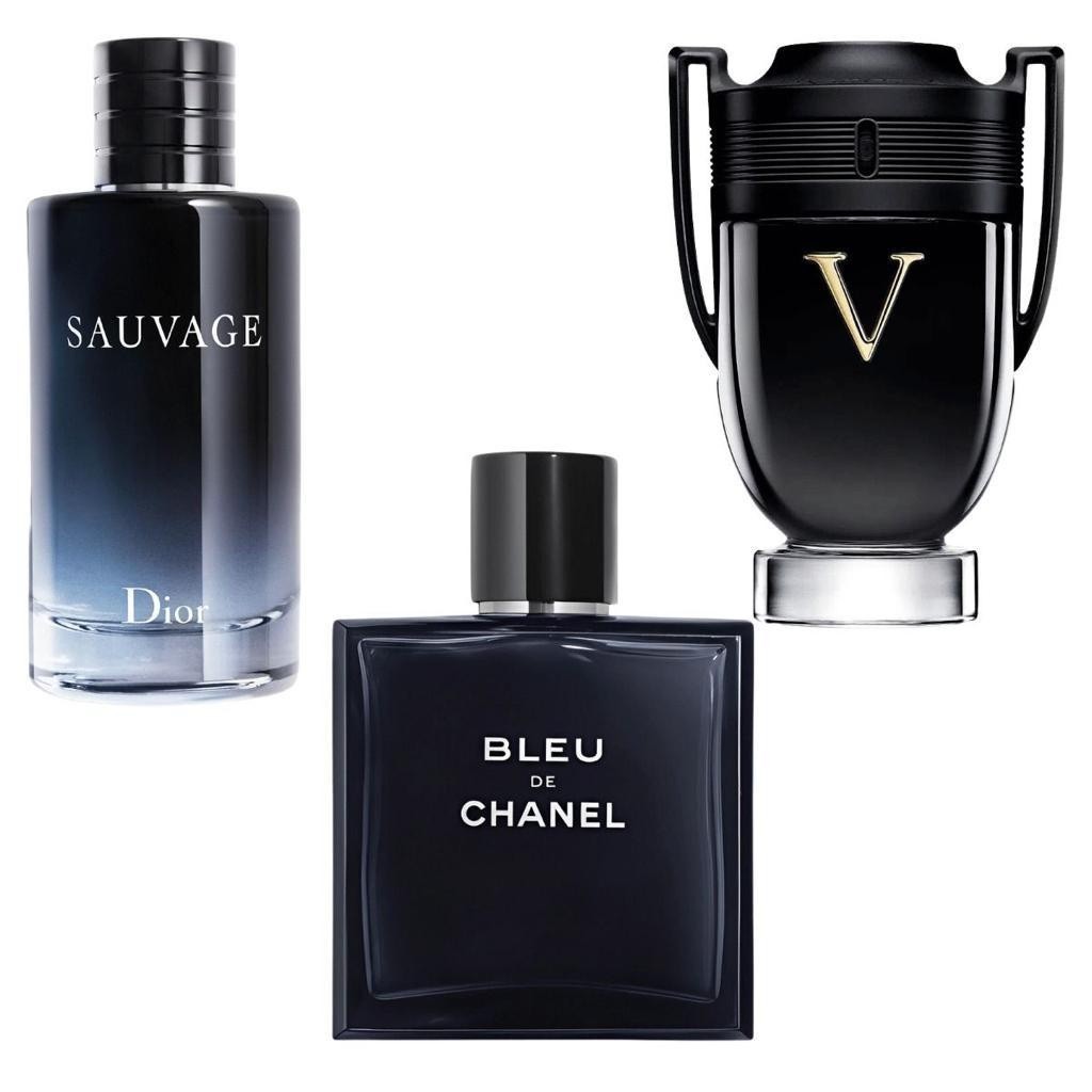 Kit 3 Perfumes Masculino Tradicional Sauvage, Bleu e Invictus Victory ...