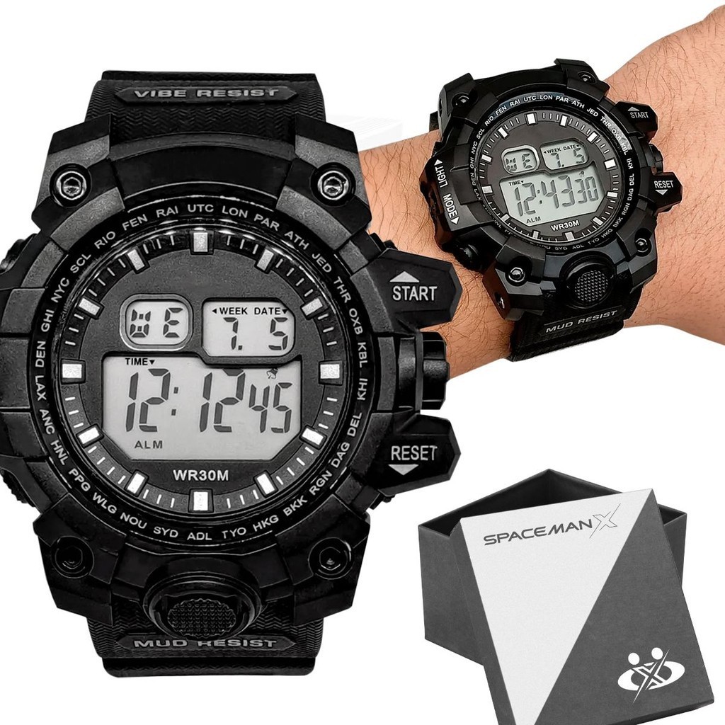 Relogio original masculino preto prova dagua digital + caixa cronometro ...