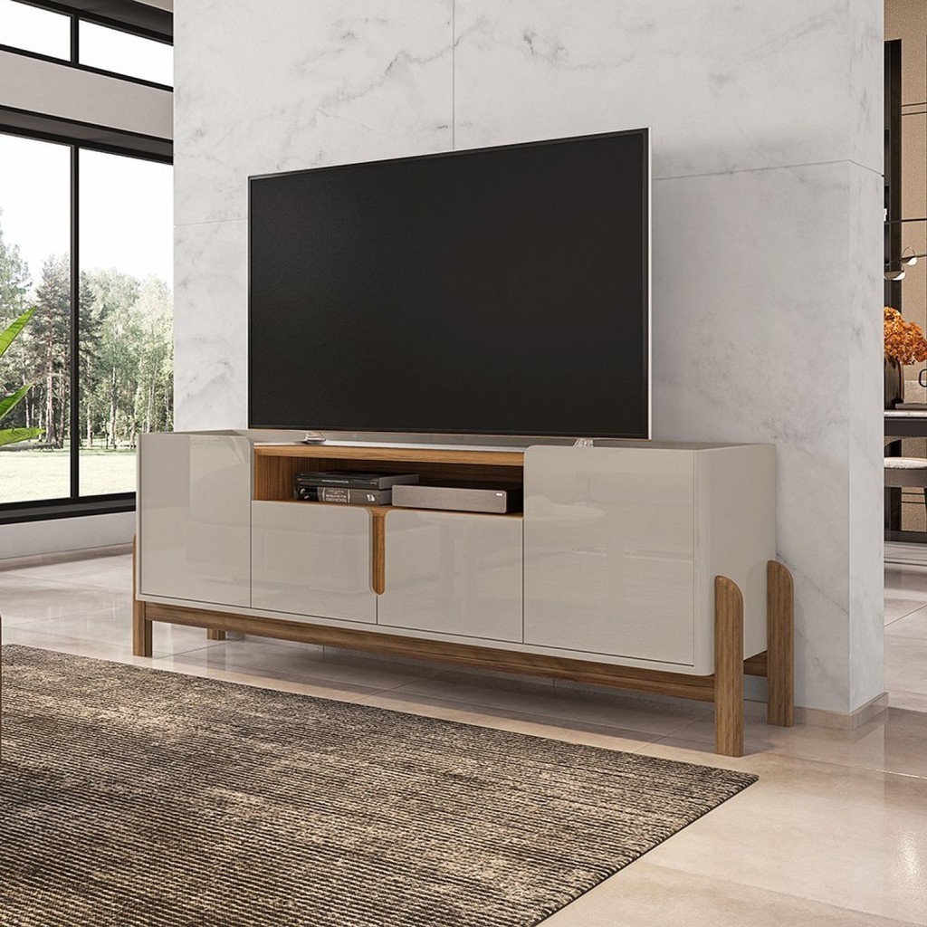 Rack para TV até 60 Polegadas 190cm 4 Portas Lizz Versátile Off White/Cedro | Shopee Brasil