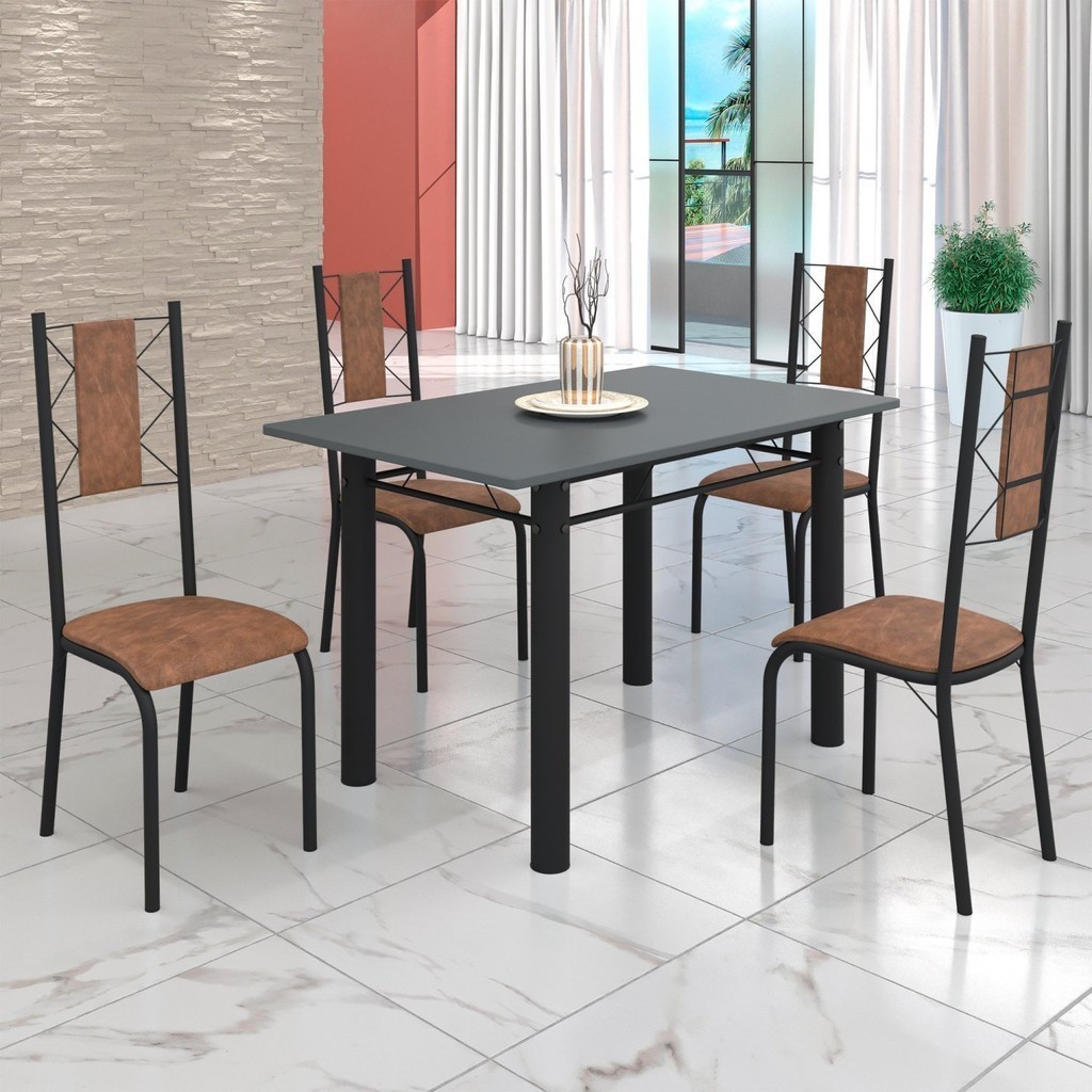 Conjunto Sala de Jantar Bahia Mesa Tubo 120x75cm Tampo Madeira com 4 ...