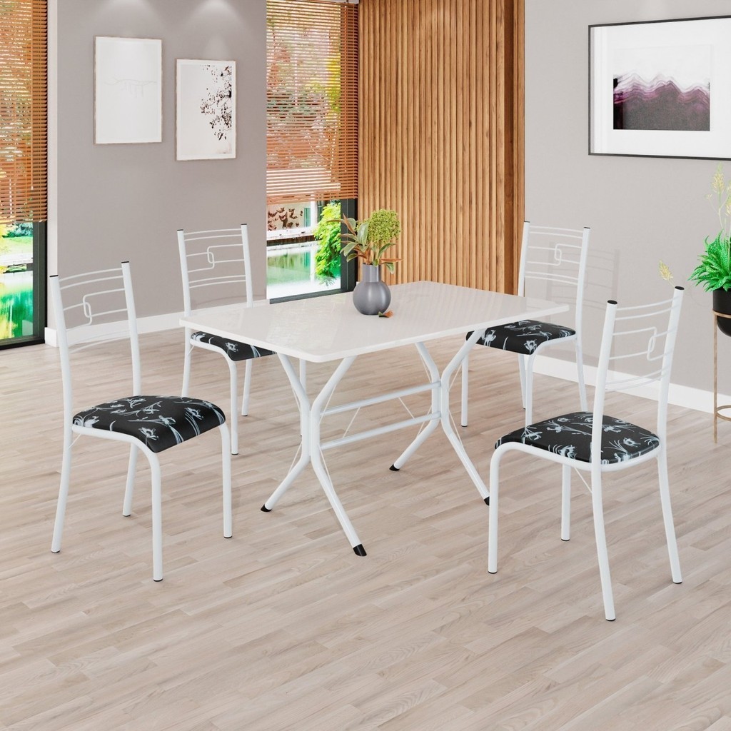 Conjunto Sala de Jantar Mesa Retangular 100x60cm Tampo Madeira Mdp 4 ...