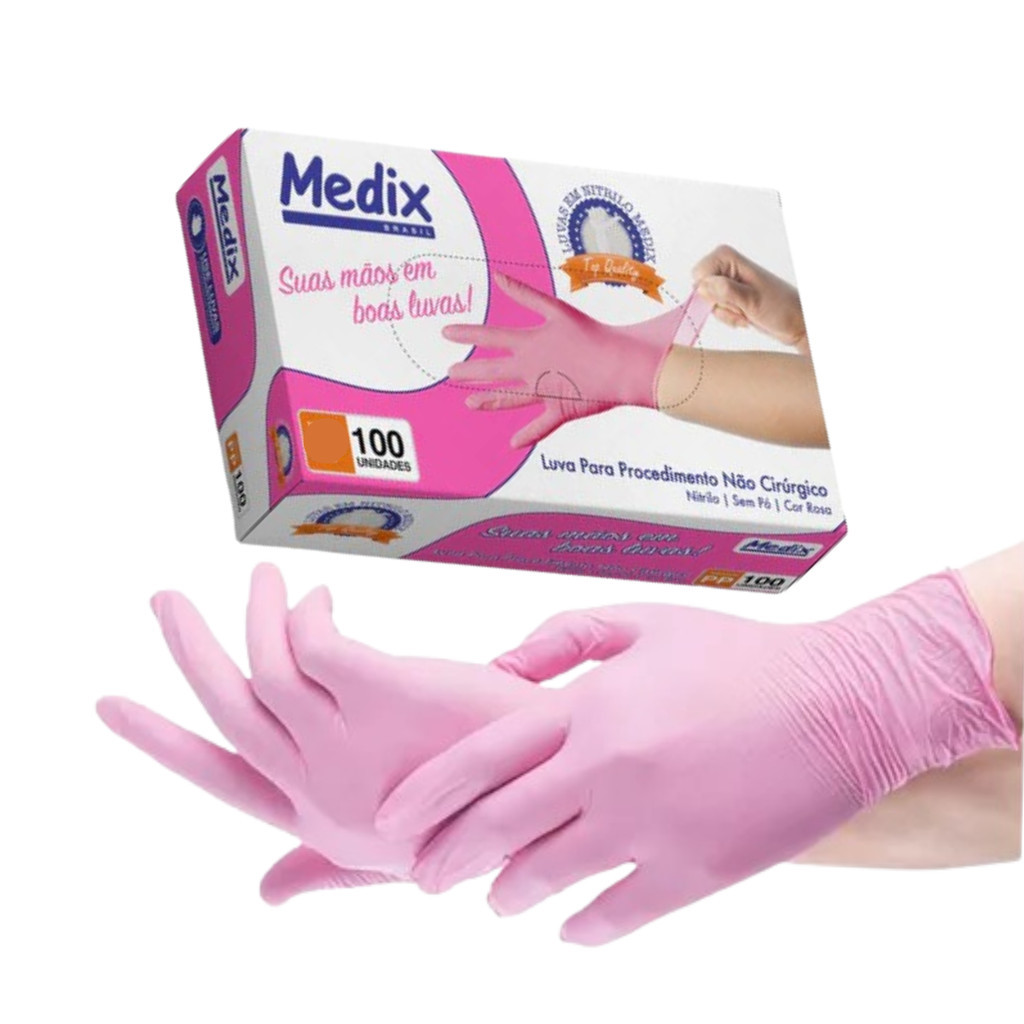 Luva Descart de Procedimento Nitrílica Rosa Medix sem Pó | Shopee Brasil