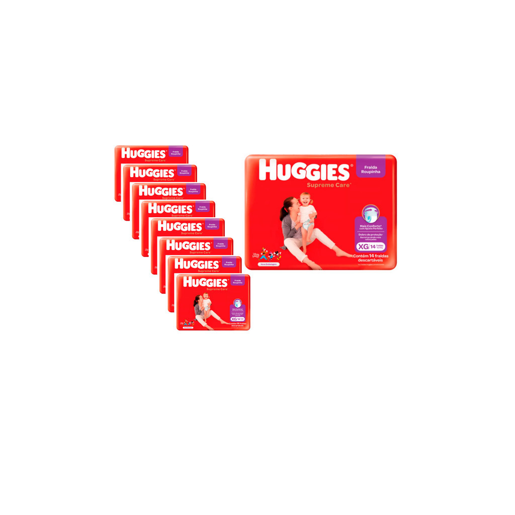 Fralda Huggies Roupinha Kit com 9 Pacotes Supreme Care Descartável XG ...