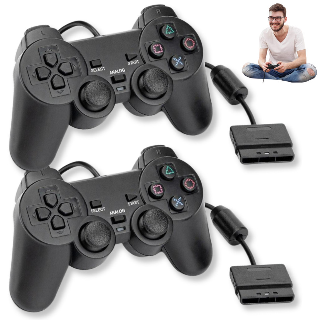 Kit 2 Controles Ps2 Joystick Com Fio Ergonômico Plug And Play ...