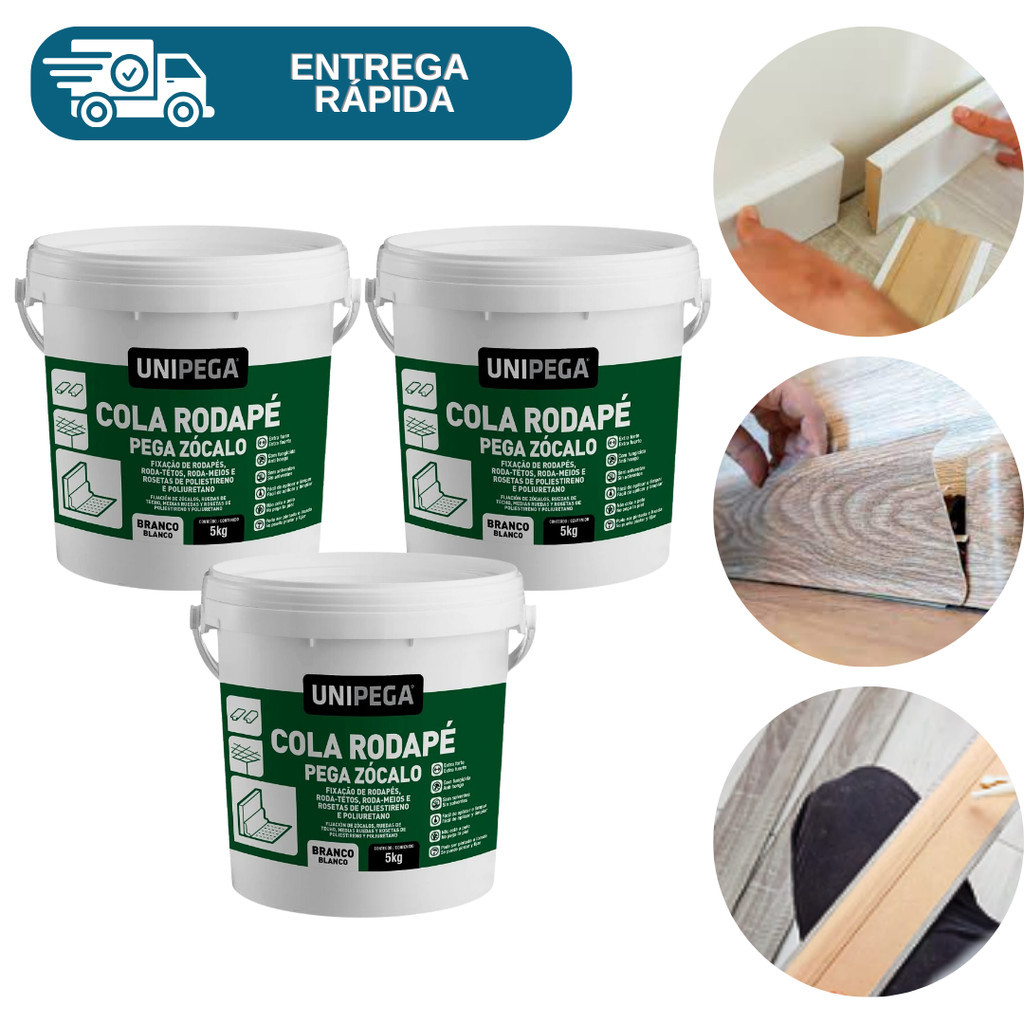 Kit 3 Cola Rodape Roda Teto Balde 5kg Unipega Moldura Sanca Madeira Mdf ...