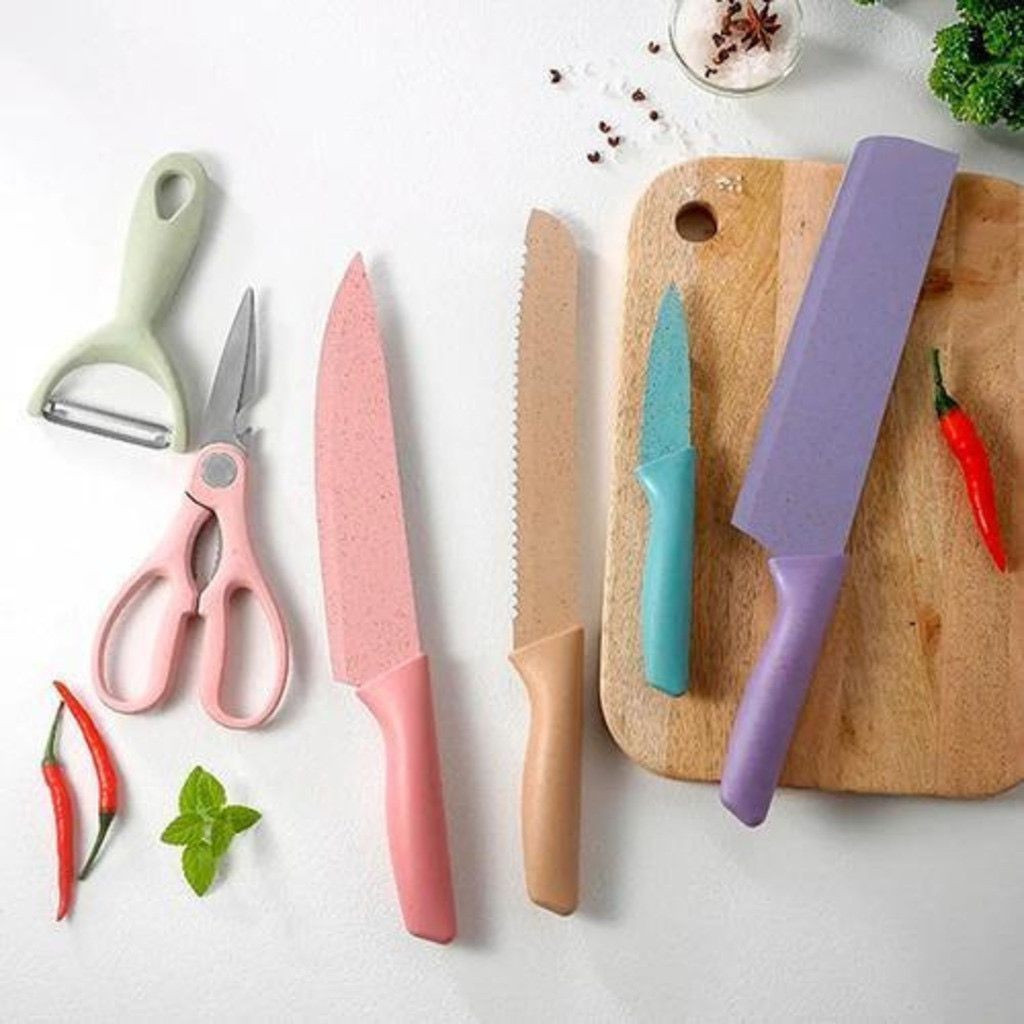 Kit Conjunto de Facas Coloridas Profissional 6 Peças de Aço Inox ...