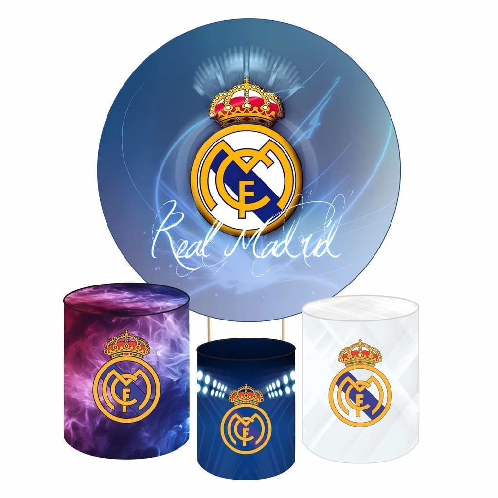 Kit Painel Redondo Real Madrid Futebol Cilindro Festa Decoração ...