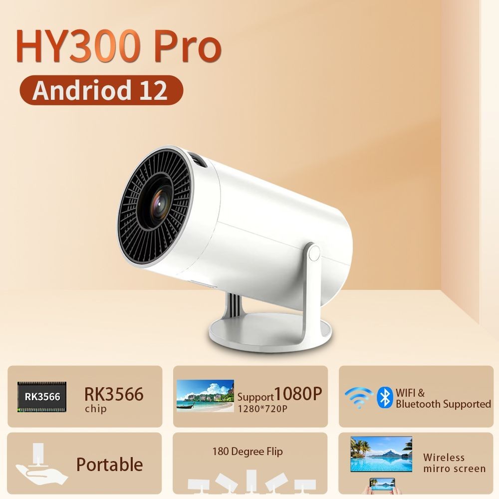 HY300 Pro Projetor Portátil Inteligente 150 ANSI Android 12 Dual Wifi6 ...