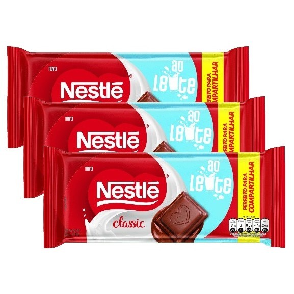 kit 3 Barra Chocolate Nestlé Classic ao Leite 150g | Shopee Brasil