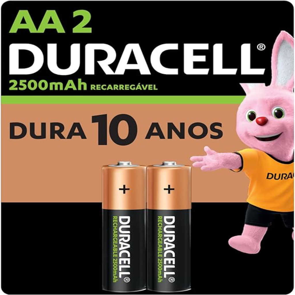 Pilha Recarregável AA Pequena DURACELL com 2 unidades | Shopee Brasil