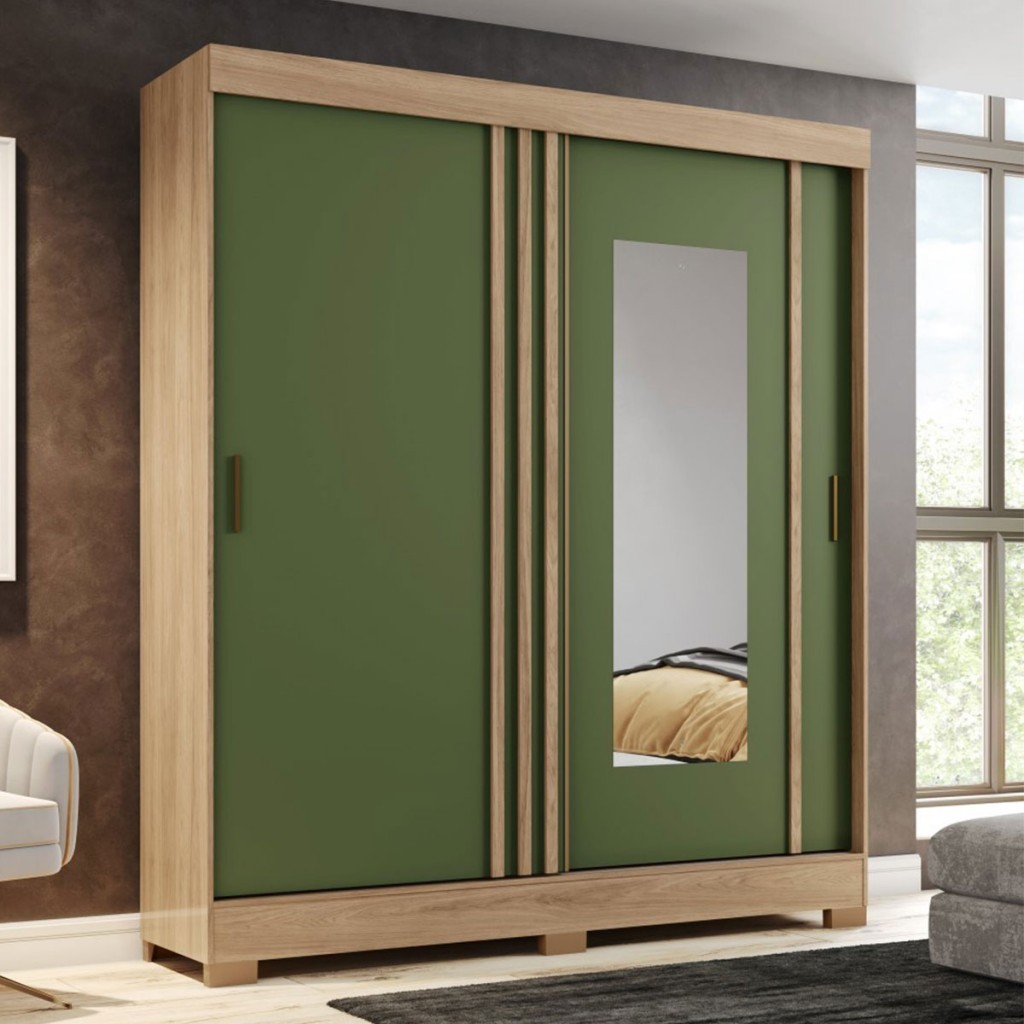 Guarda-Roupa Casal 2 Portas 2 Gavetas com Espelho Flex Jequi Br/Verde ...