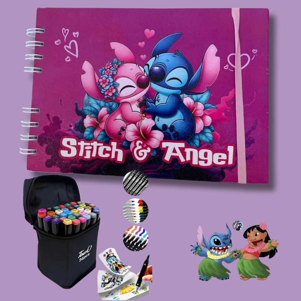 Livro De Colorir Stitch Estilo Bobbie Goods 50 Folhas 180g Capa Dura ...