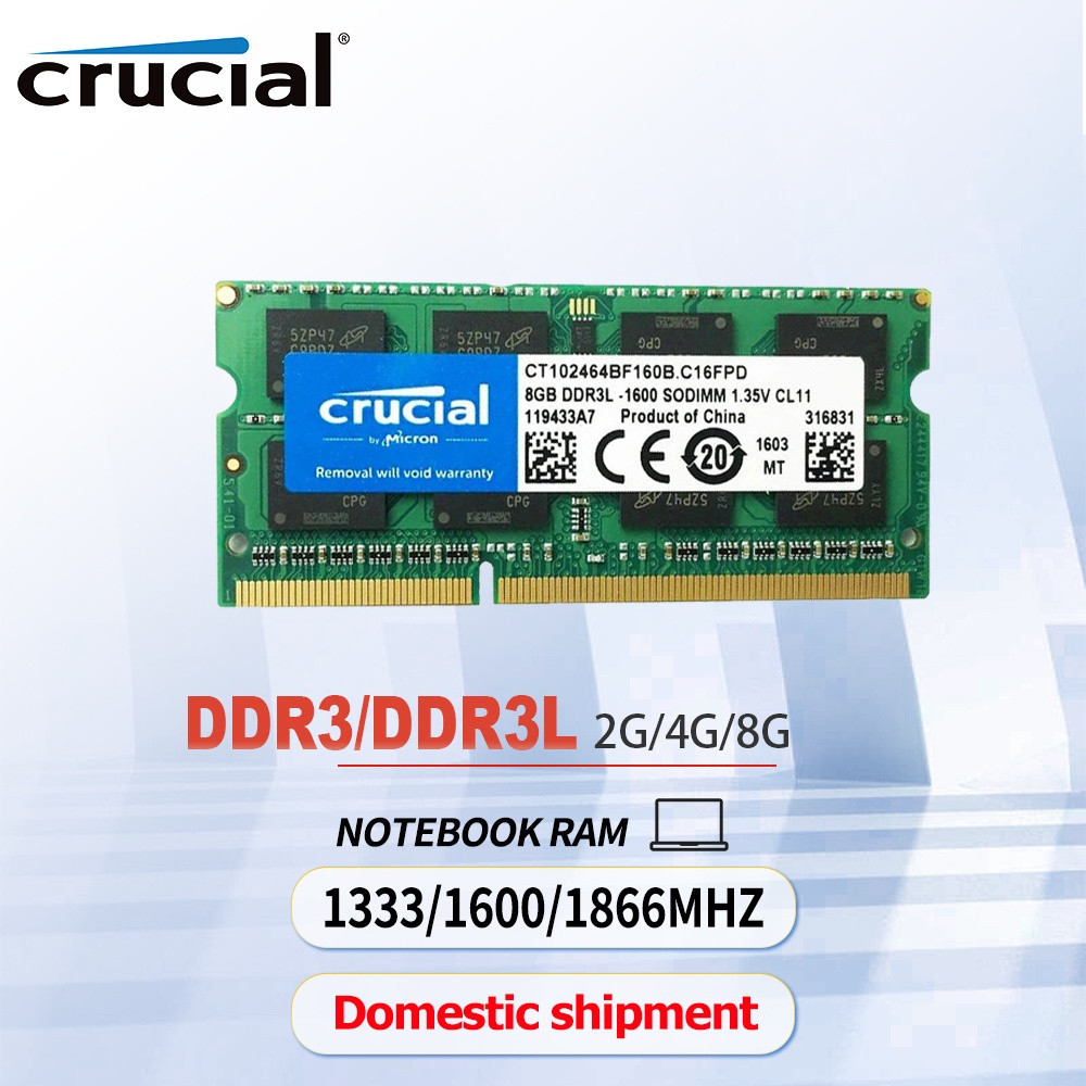 Crucial Notebook RAM DDR3 DDR3L 1333Mhz 1600MHz 8gb Memória Para Notebook 1.35V 1.5V PC3-12800S ...