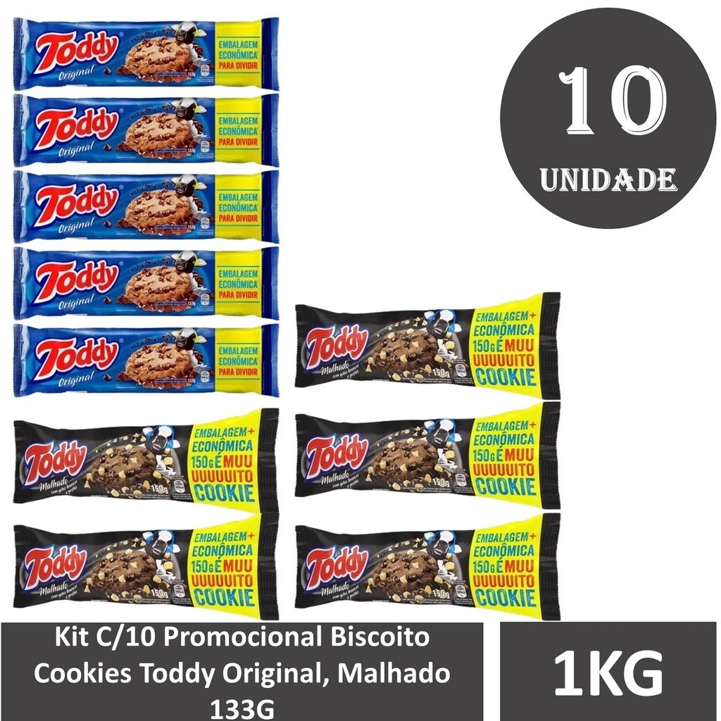 Kit C/10 Biscoito Cookies Toddy Original, Malhado | Shopee Brasil