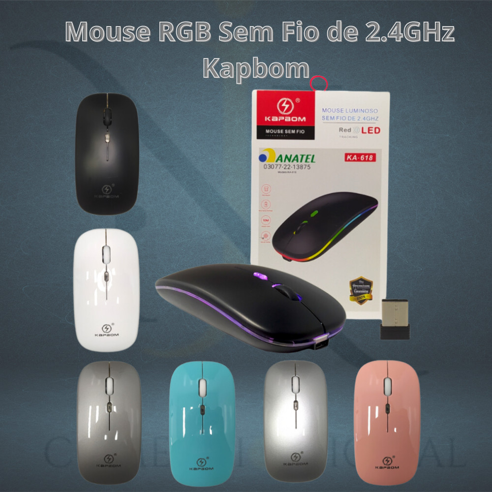 Mouse RGB Sem Fio de 2.4GHz Kapbom Compacto Otimo Desempenho Computador Notbook | Shopee Brasil