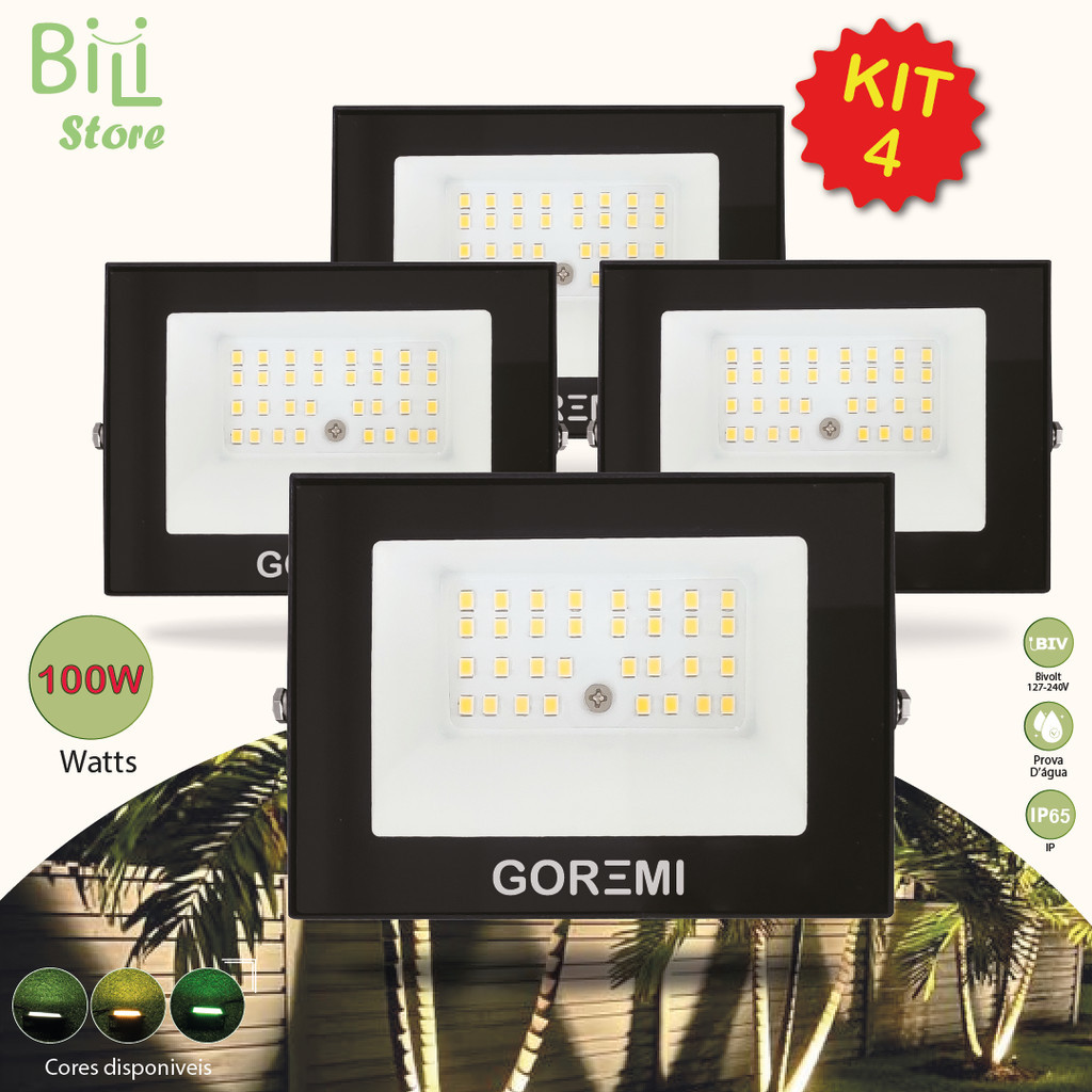 Kit 4 Holofote Refletor Led ECO Pro 100W Branco Frio 6500K (Luz Branca) Branco Quente (Luz ...