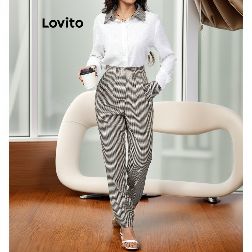 Lovito Conjuntos elegantes de calças colorblock com costura em tecido ...